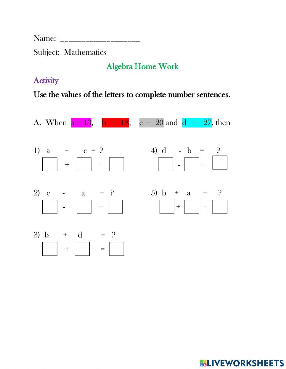 Finding the Unk… | Free Interactive Worksheets | 1037747