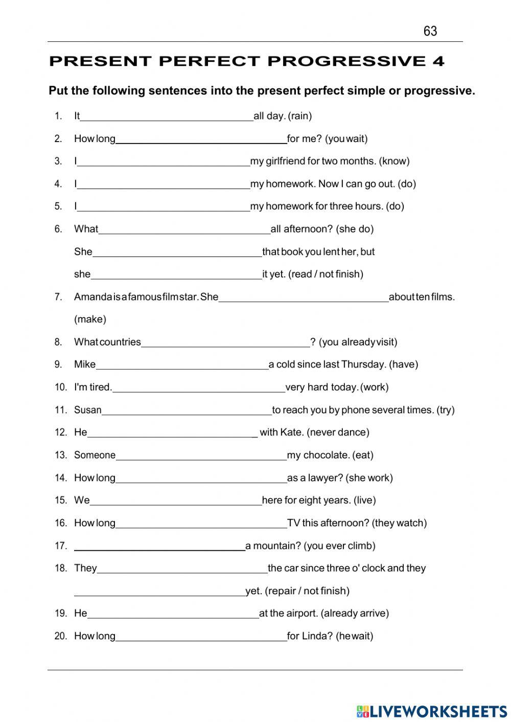 Present perfect progressive 4 interactive worksheet | Live Worksheets