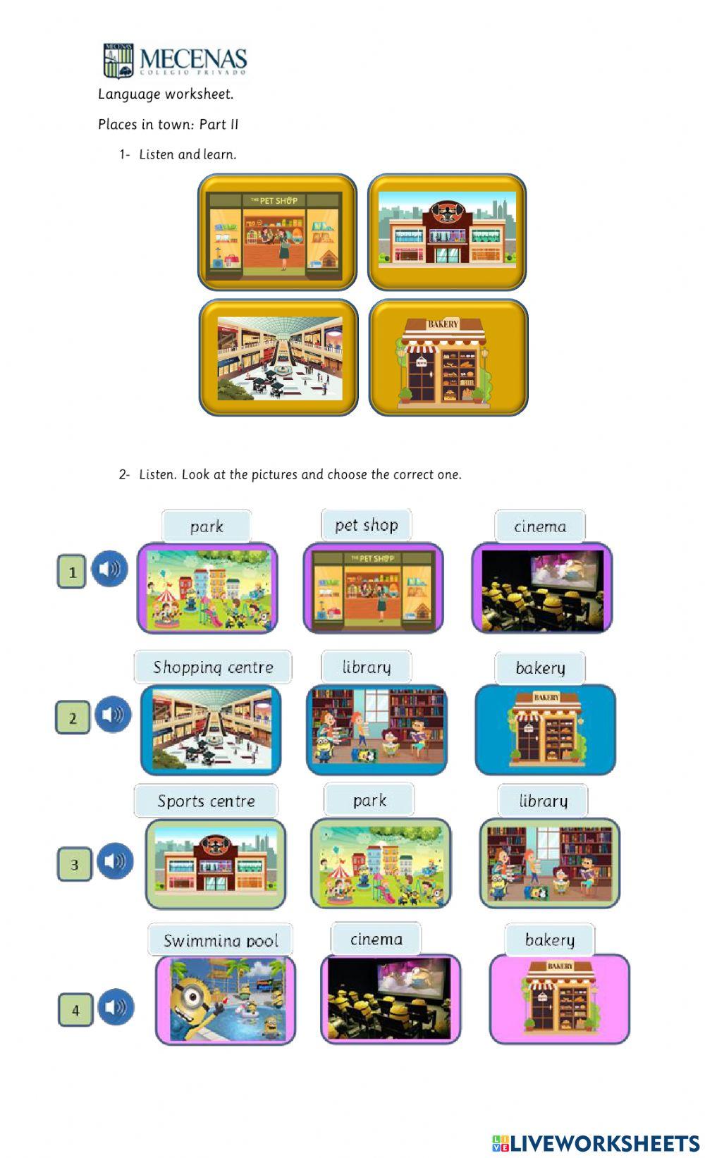 Places in town II worksheet | Live Worksheets