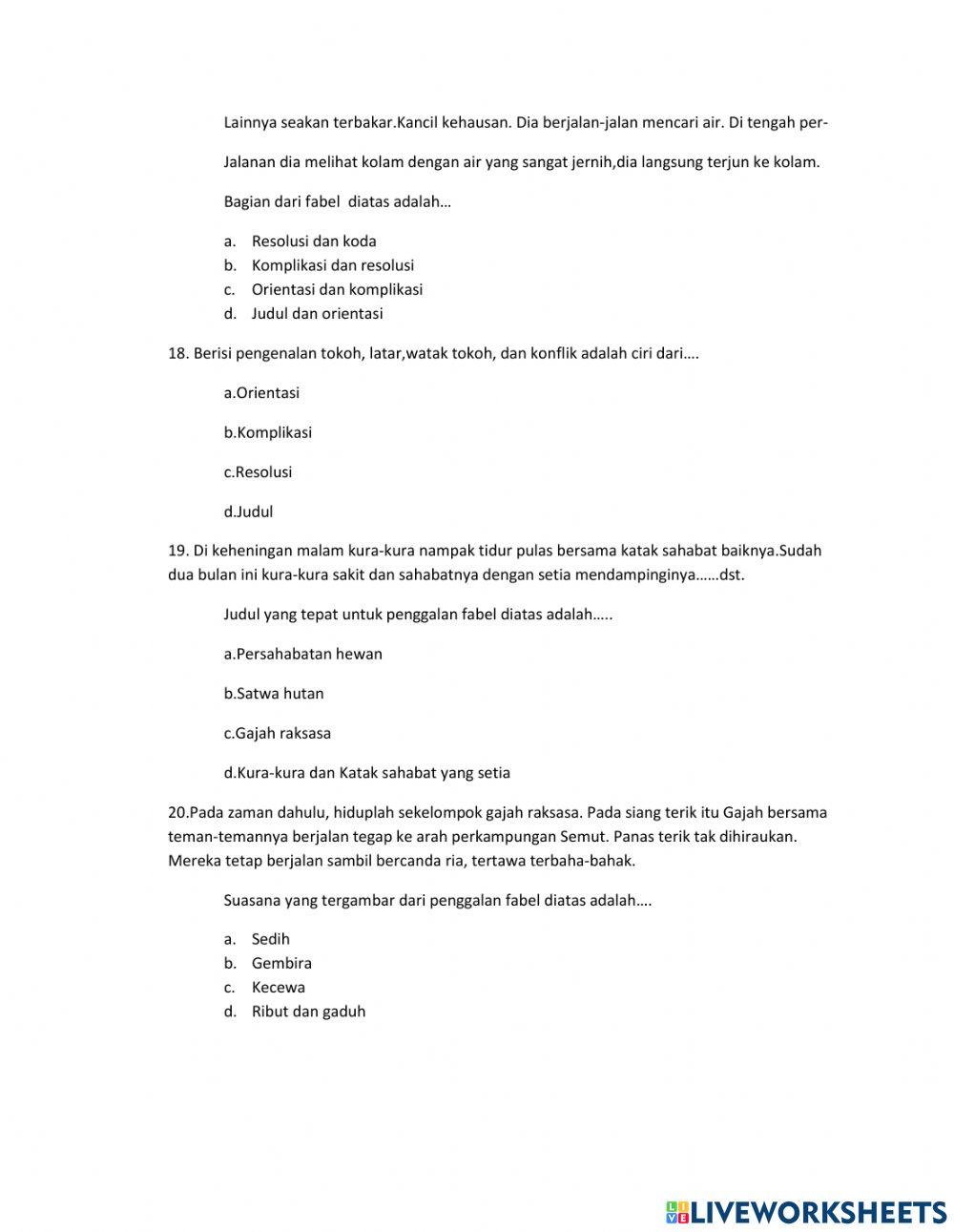 PAS BAHASA INDONESIA KELAS 7 SEMESTER 2 TH 2021 online exercise for ...