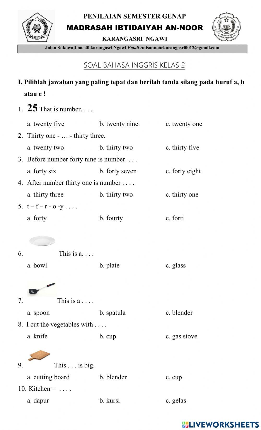 Bahasa Inggris online worksheet for 2 | Live Worksheets