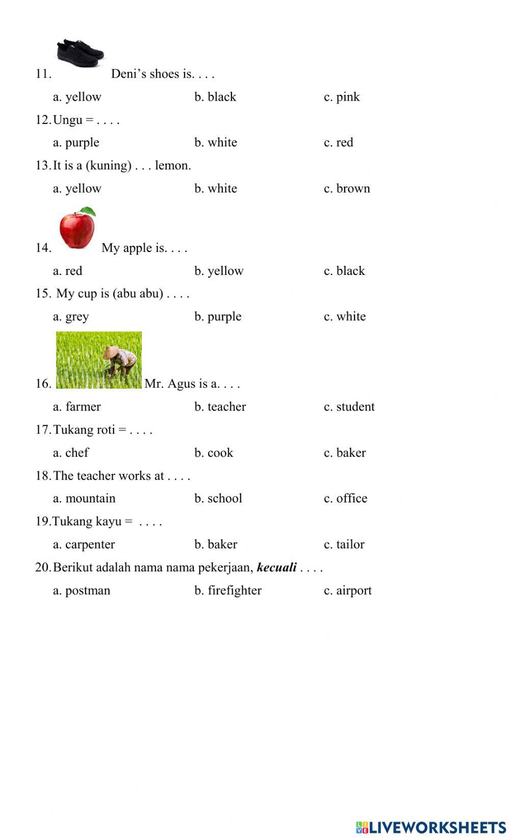 Bahasa Inggris online worksheet for 2 | Live Worksheets