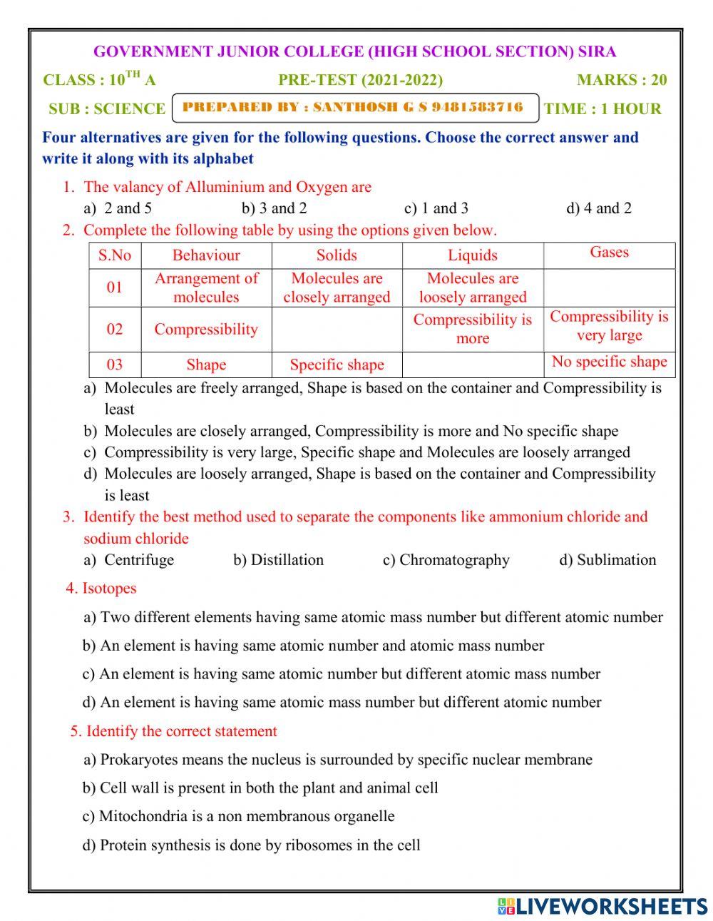 Pre test interactive activity | Live Worksheets