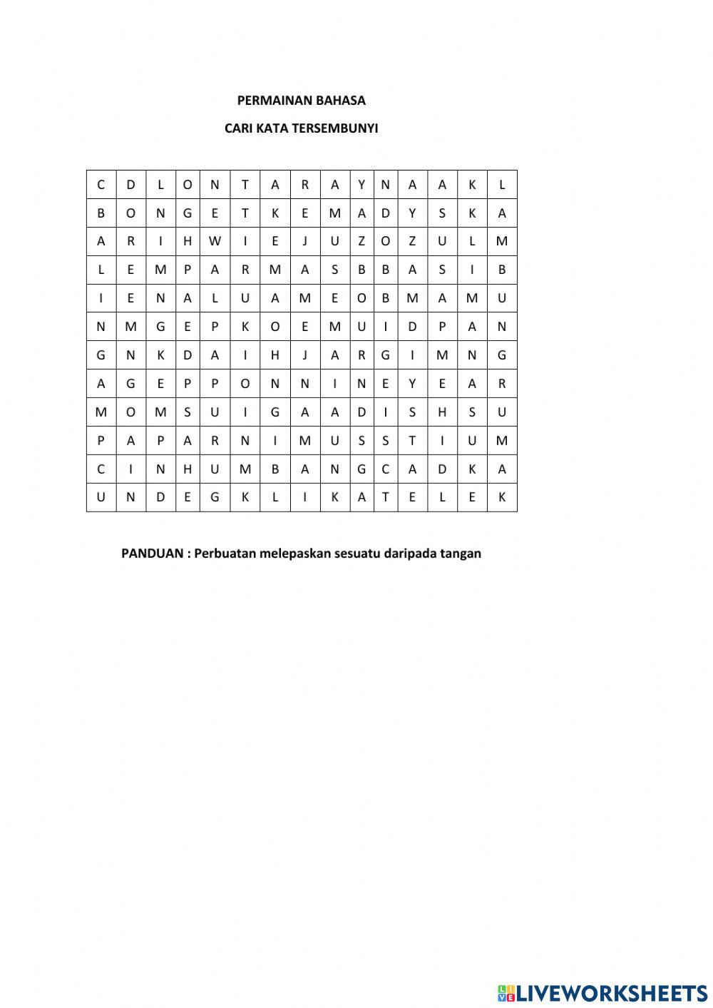Permainan bahasa cari kata worksheet | Live Worksheets