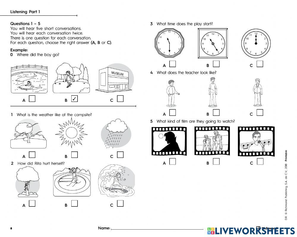 Ket Listening Practice Part 1 2 3 Online Exercise For Live Worksheets