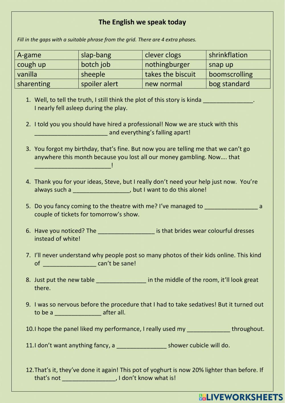 The English we use today worksheet | Live Worksheets