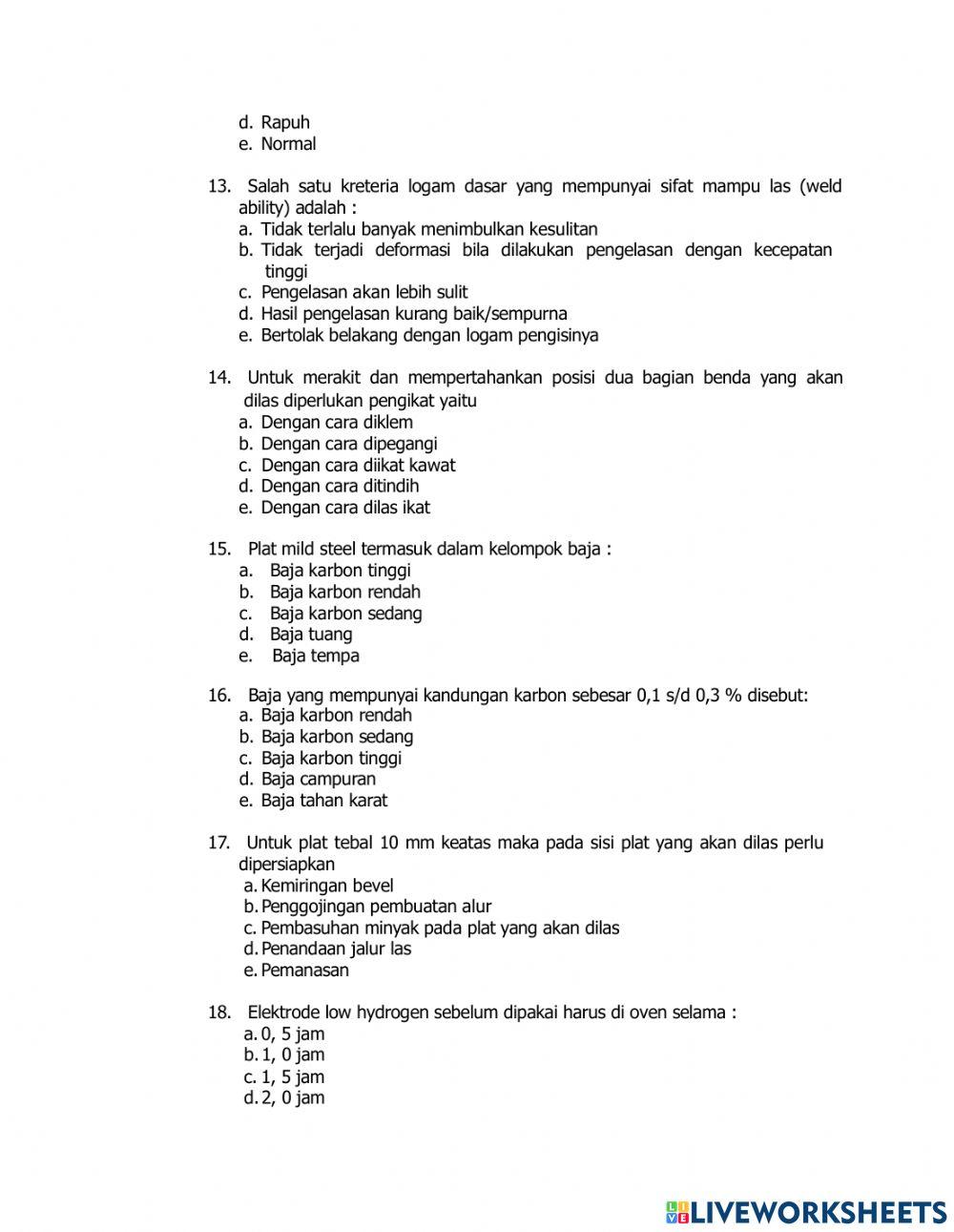 Teknik Las Busur Manual (SMAW) worksheet | Live Worksheets
