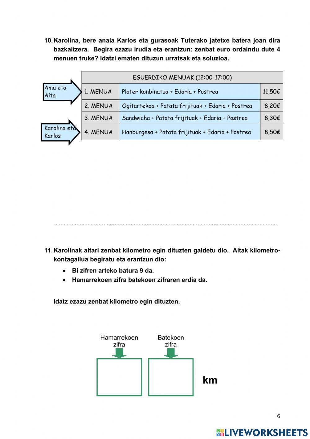 Problemak | Aitzitzi | Live Worksheets