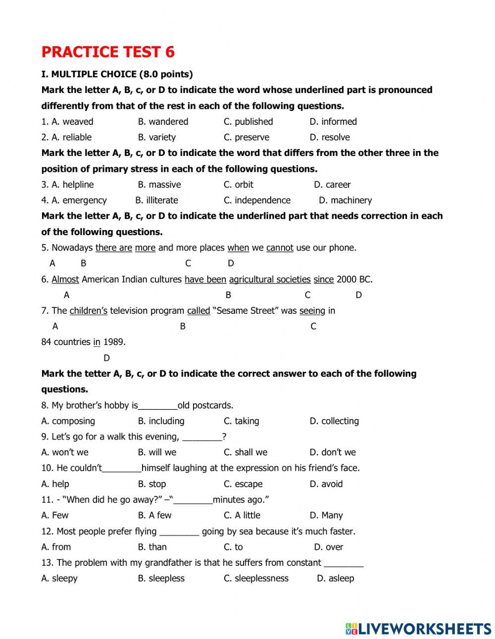 P6 | Free Interactive Worksheets | 1038749