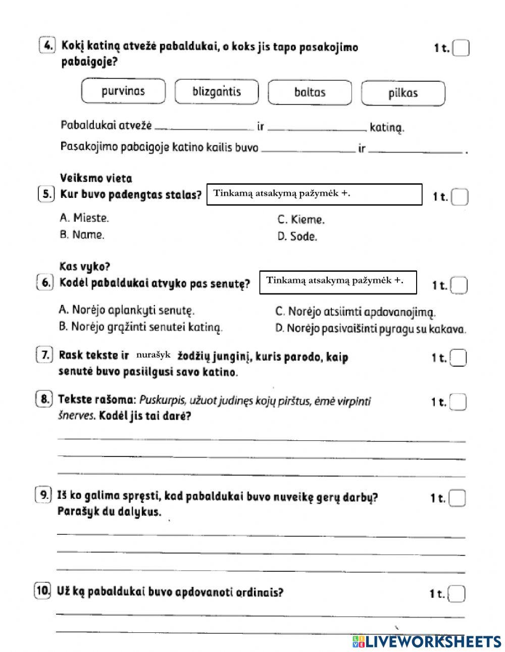 Teksto suvokimo… | Free Interactive Worksheets | 6610245