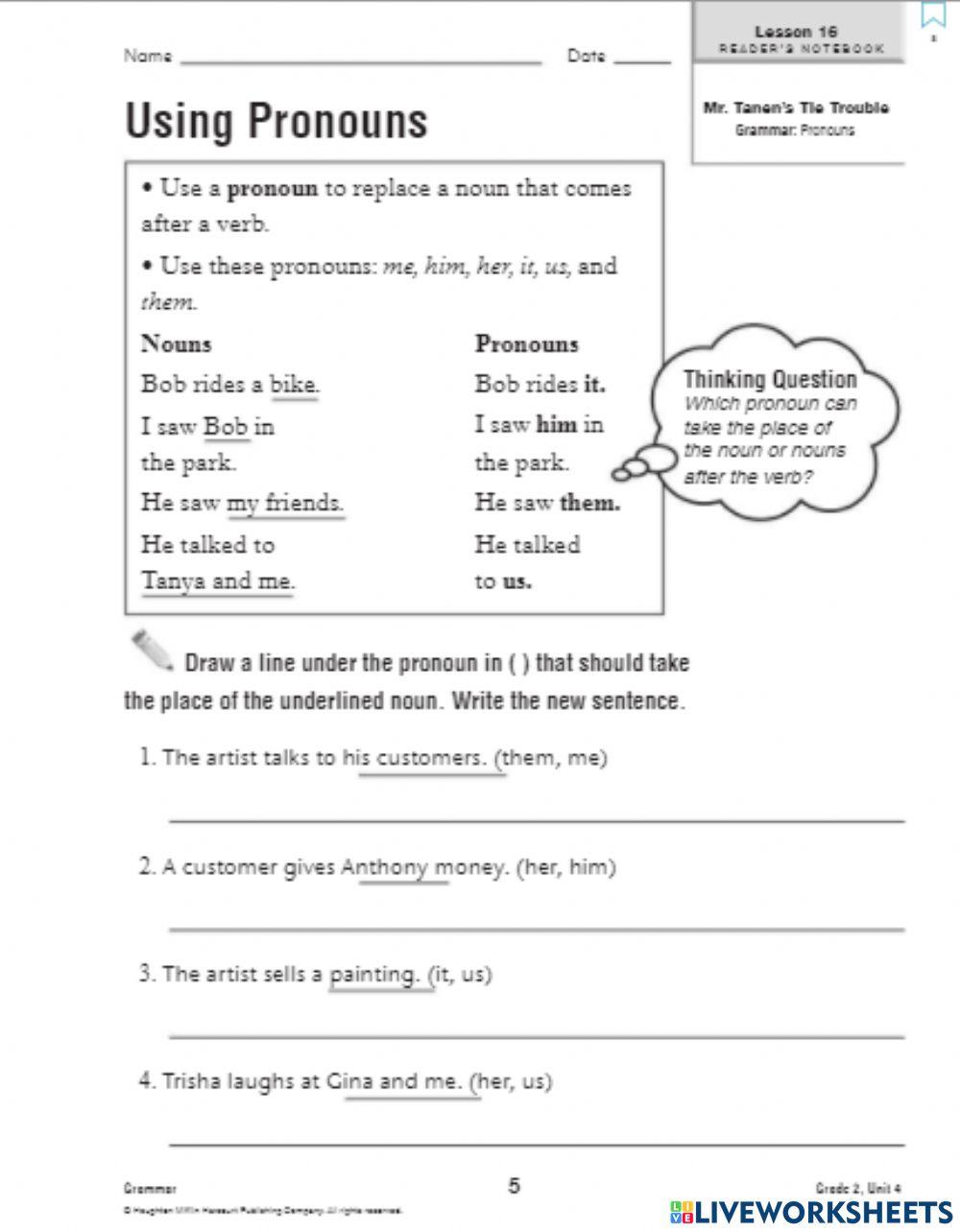 Pronouns online exercise for 2nd | Live Worksheets