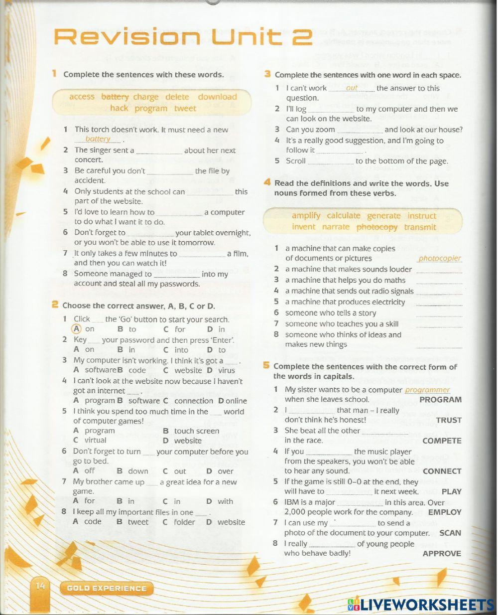 1039317 Gold Experience B1 Unit 2 Revision Melissa 1039317-gold-experience-b1-unit-2-revision-melissa