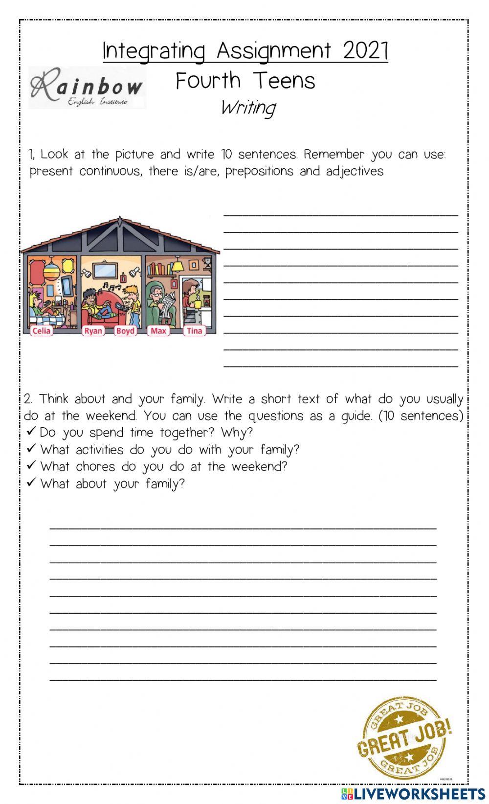 Writing 3rd Teens worksheet | Live Worksheets