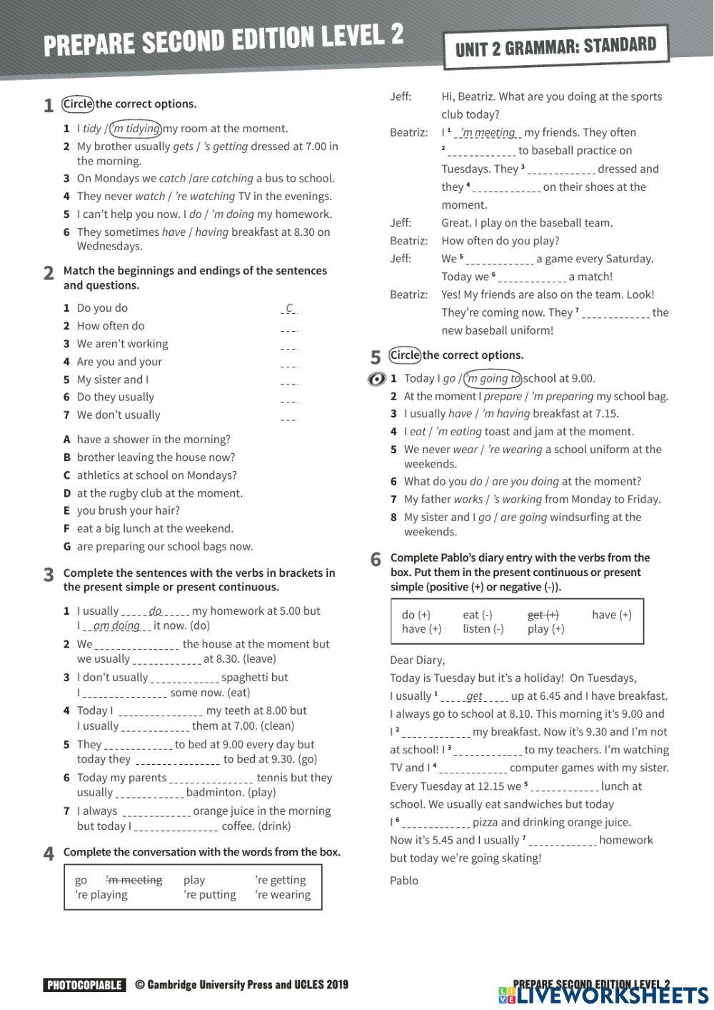 Revision: present simple and present continuous online exercise for | Live Worksheets