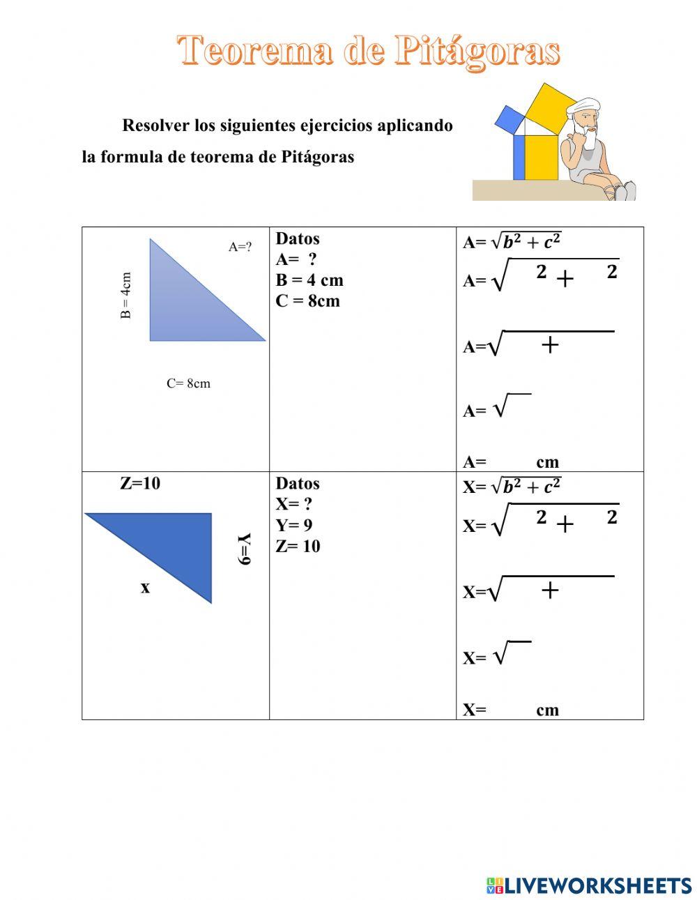 Teorema De Pitágoras Online Exercise For 8vo Curso Live Worksheets