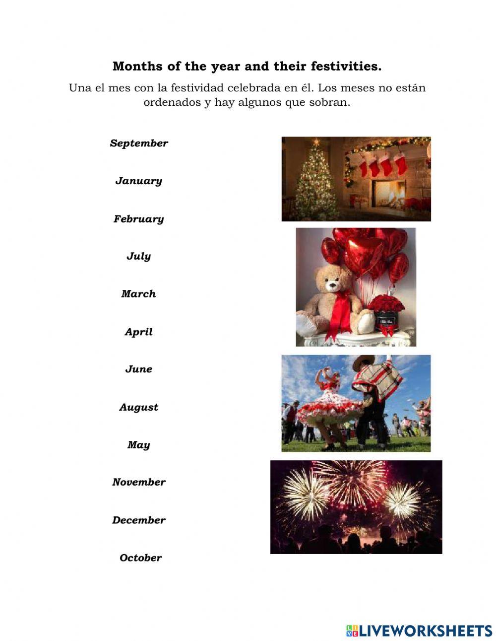 Months of the year and their festivities worksheet | Live Worksheets