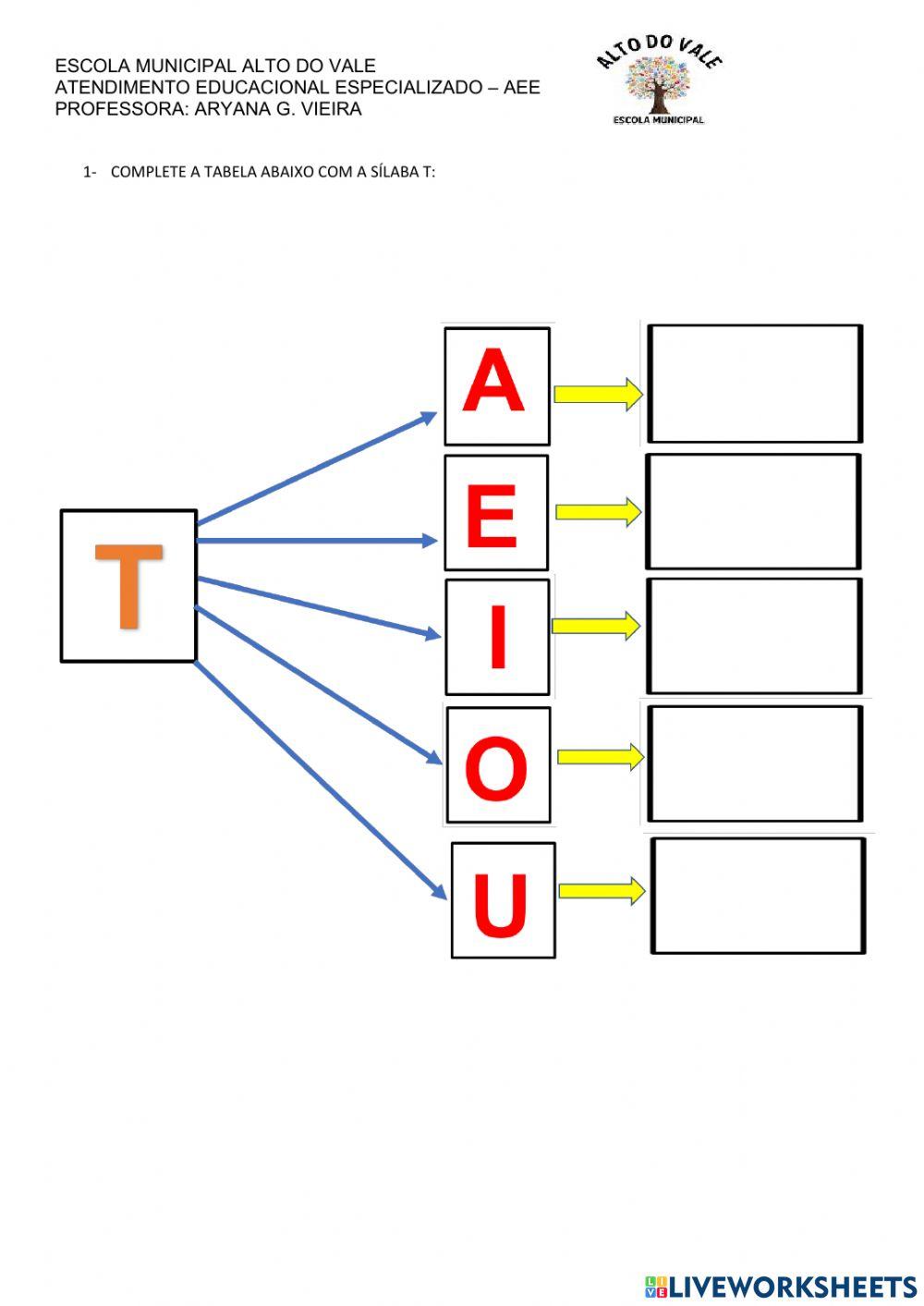 Silabas t | LiveWorksheets | 1040290