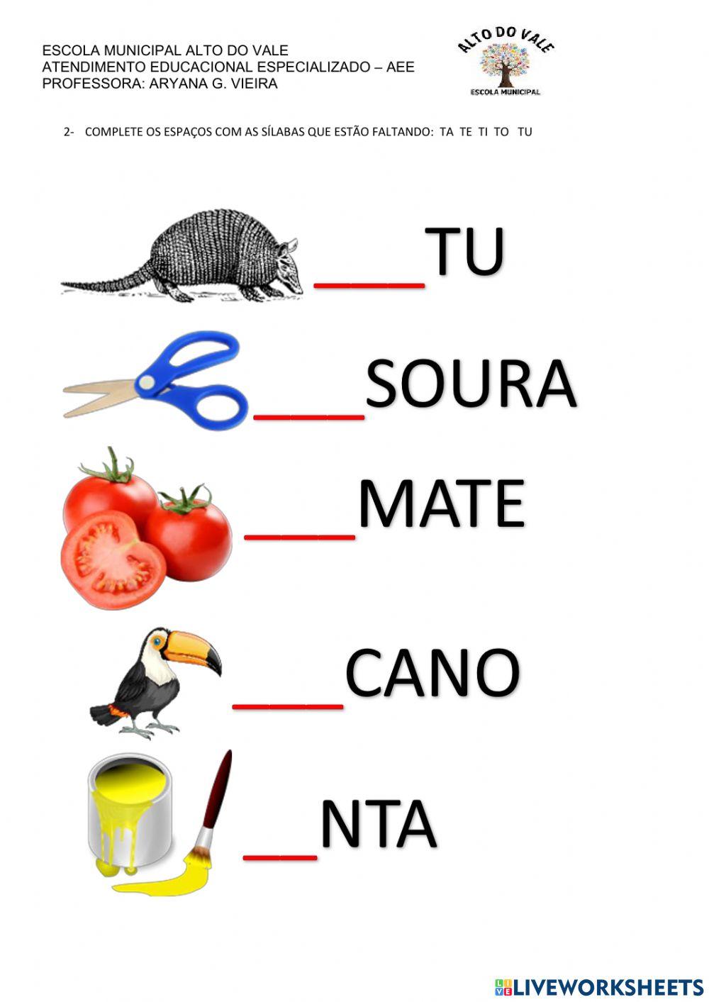 Silabas t | LiveWorksheets | 1040290