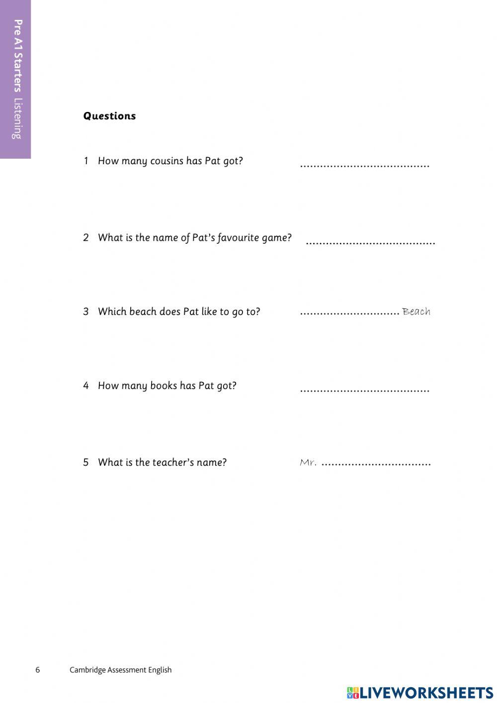 Starters Worksheet online exercise for | Live Worksheets