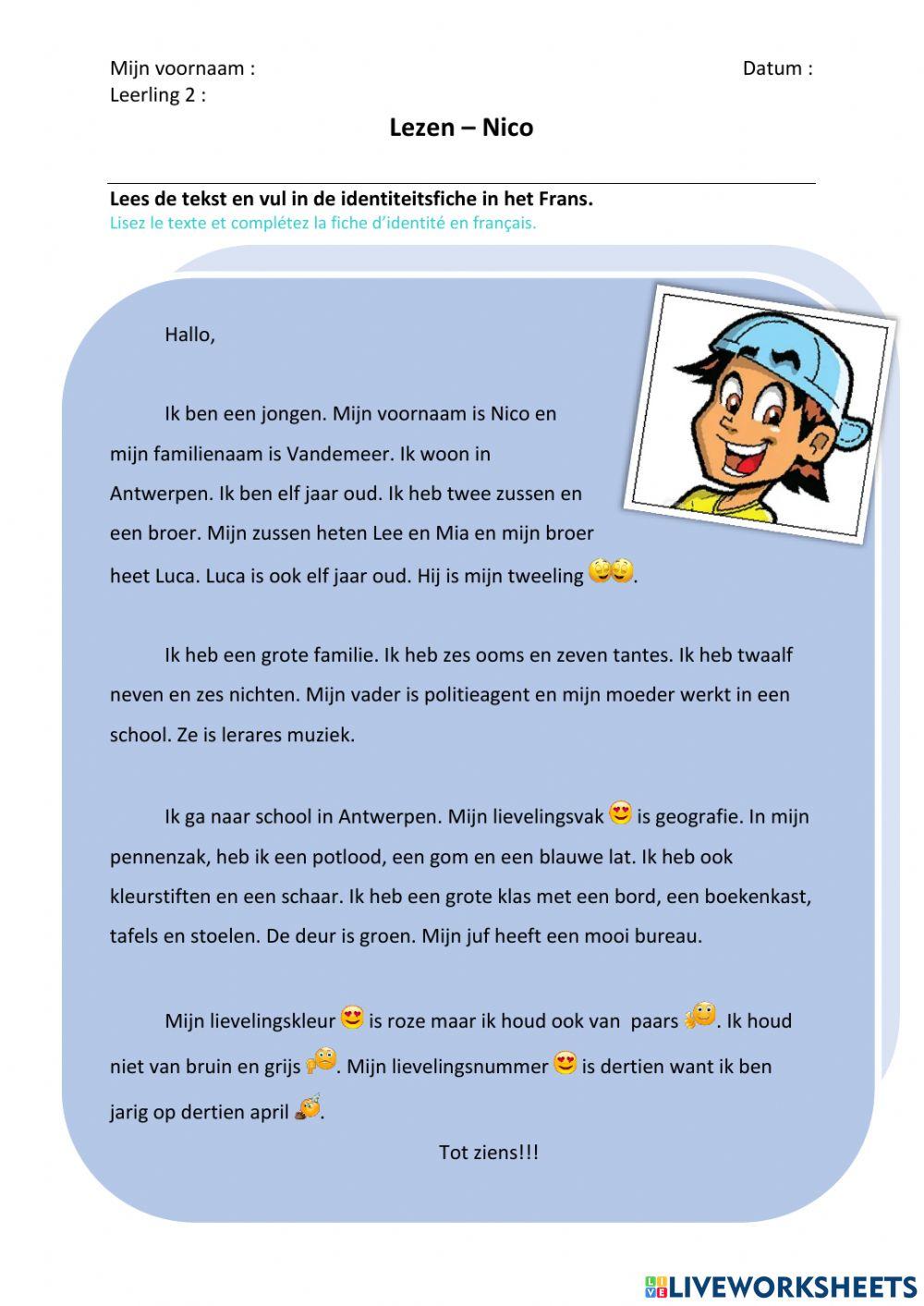 Lezen - Nico worksheet | Live Worksheets