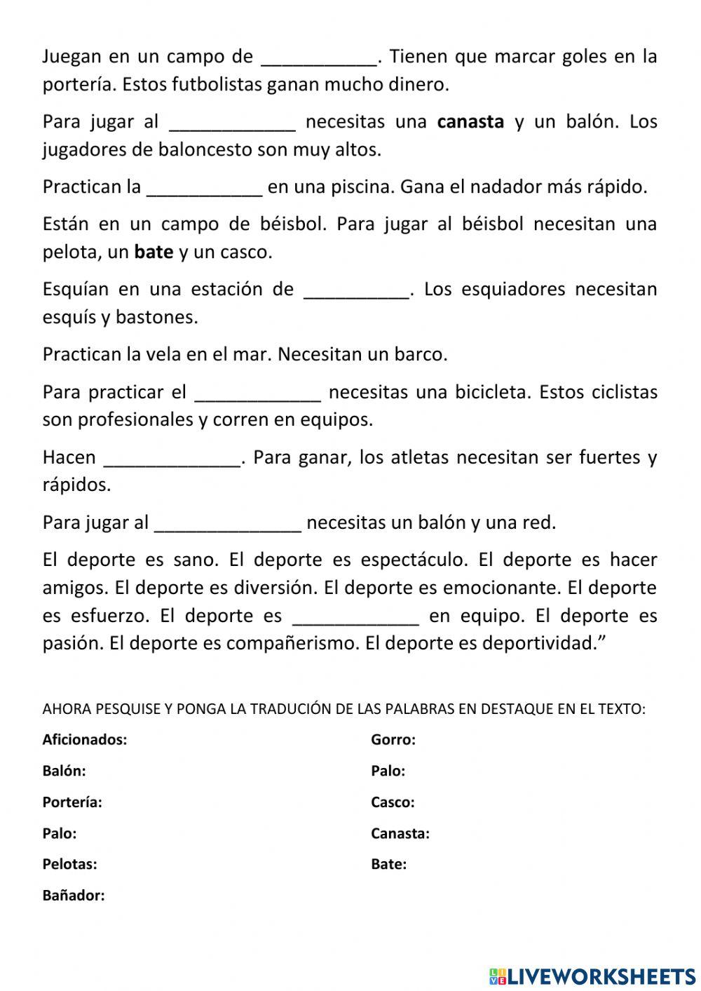 Los deportes online pdf activity | Live Worksheets