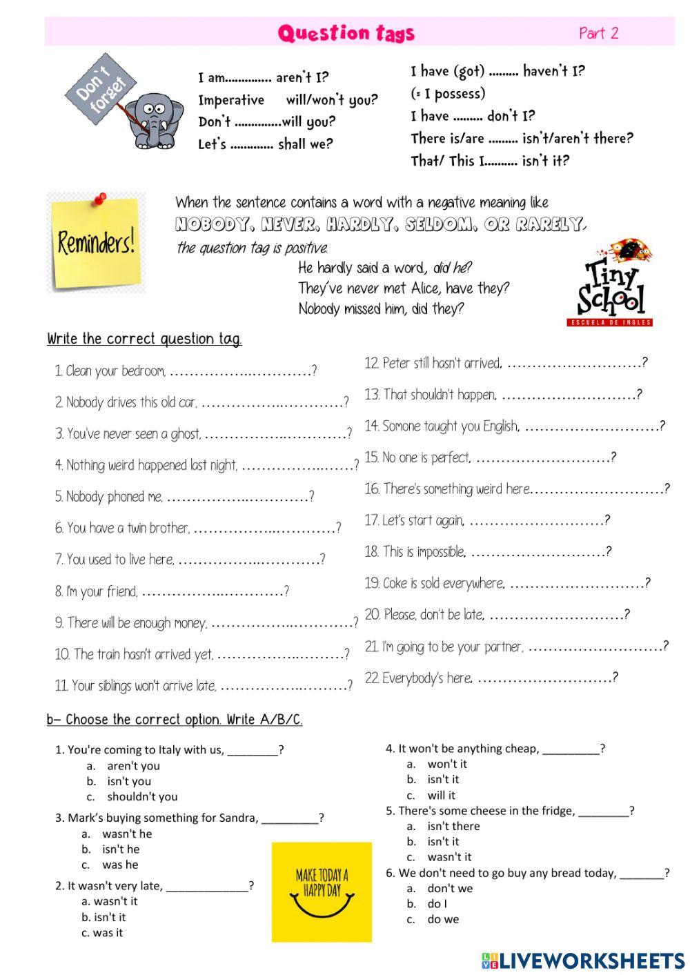 Question tags 2 interactive worksheet | Live Worksheets