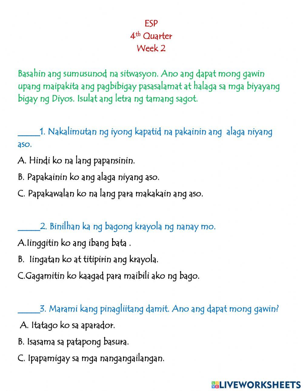 Esp 4th quarter… | Free Interactive Worksheets | 1040648