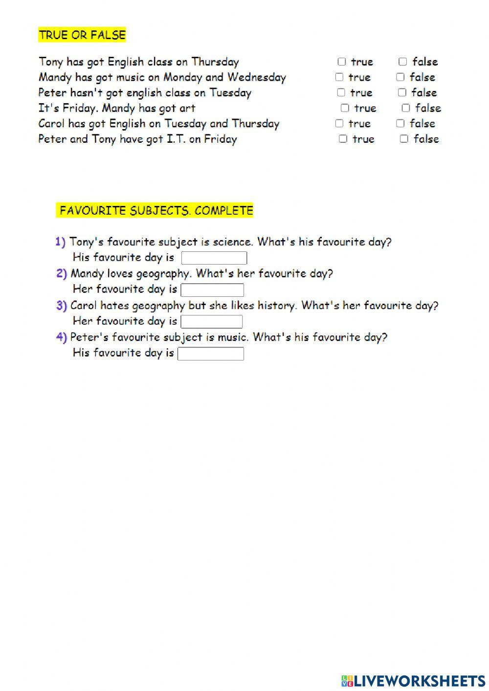 School subjects online exercise for 3rd | Live Worksheets
