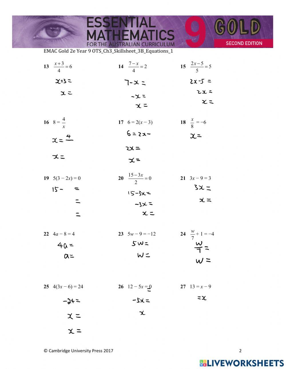 Year 9 Linear equations 3050180 | czhiyuan