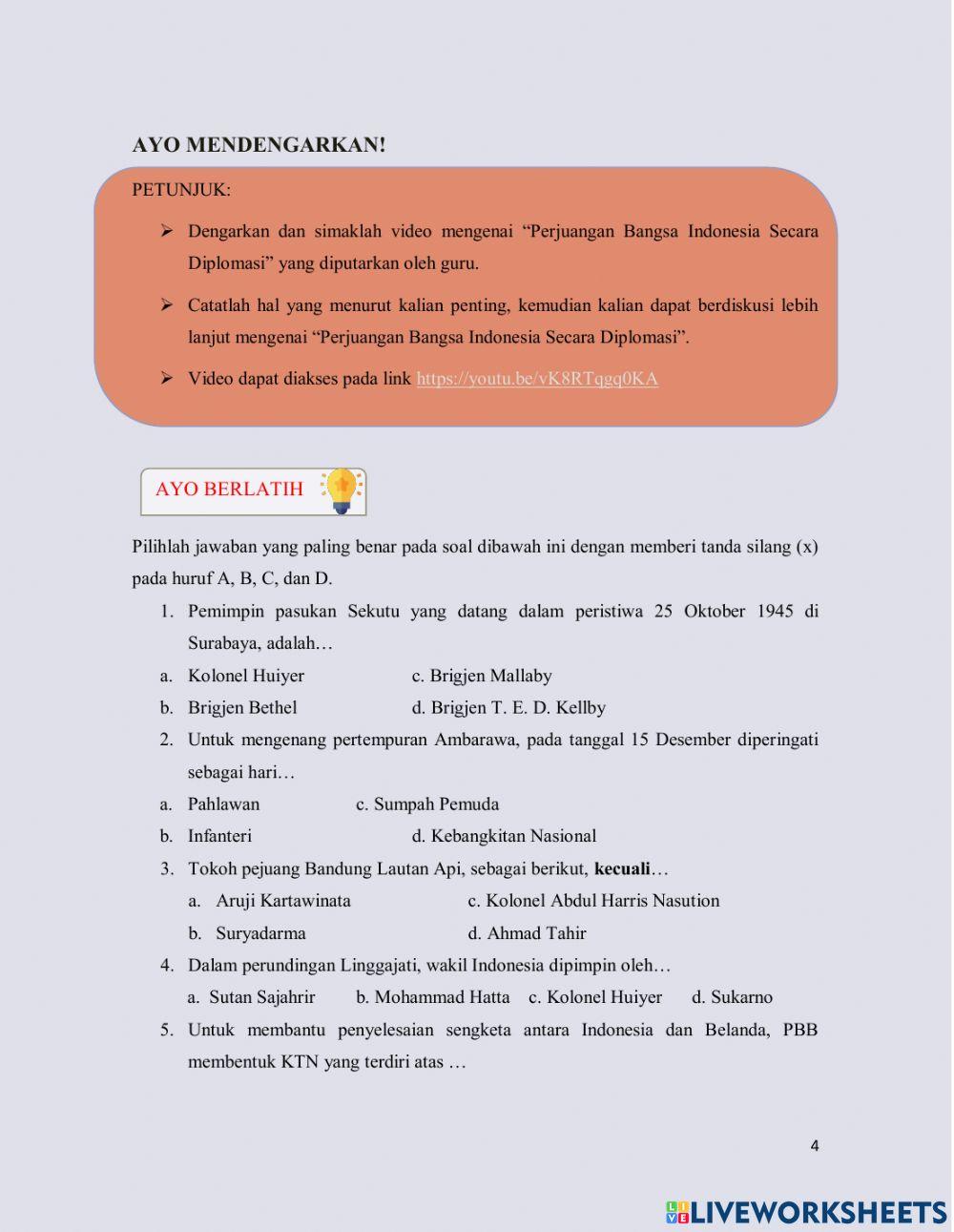 Perjuangan Mempertahankan Kemerdekaan Activity Live Worksheets