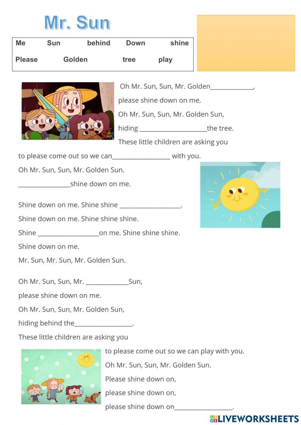Mr Golden Sun Paulina Granda Live Worksheets