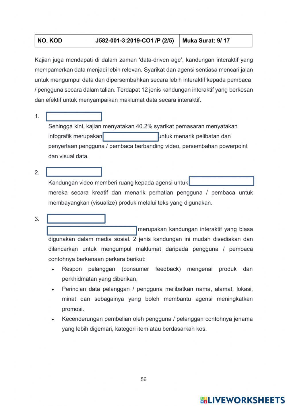 Rmi - 7 kandungan kreatif worksheet | Live Worksheets
