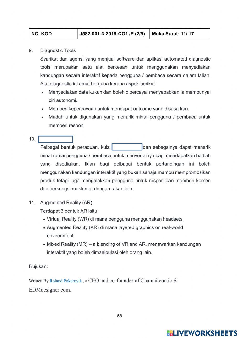 Rmi - 7 kandungan kreatif worksheet | Live Worksheets