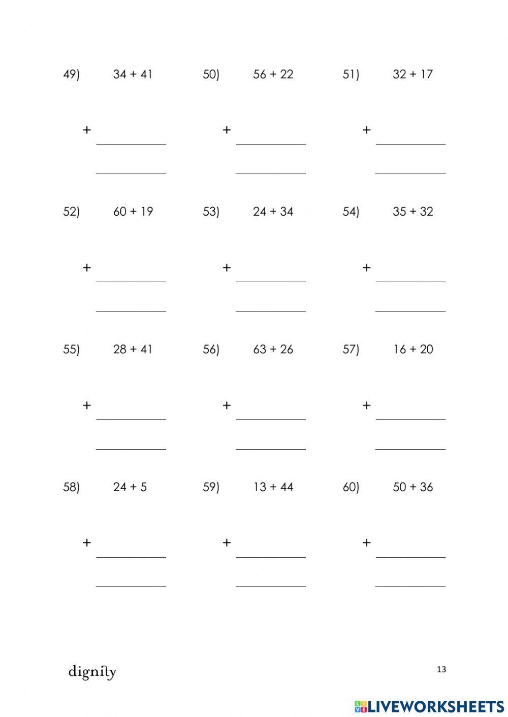 2 digit addition without change worksheet | Live Worksheets