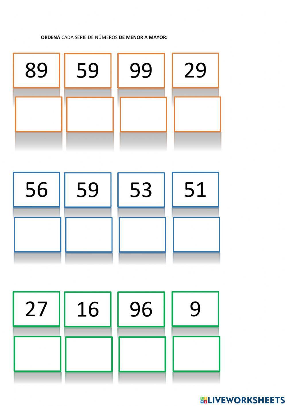 Ordenar números… | Free Interactive Worksheets | 1042645