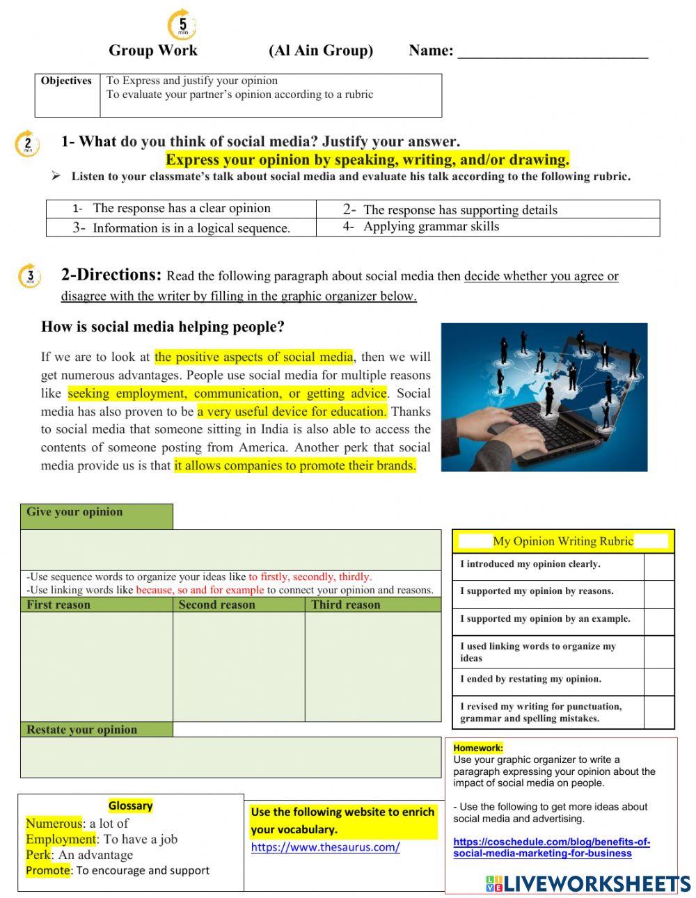 Expressing opinion online worksheet | Live Worksheets