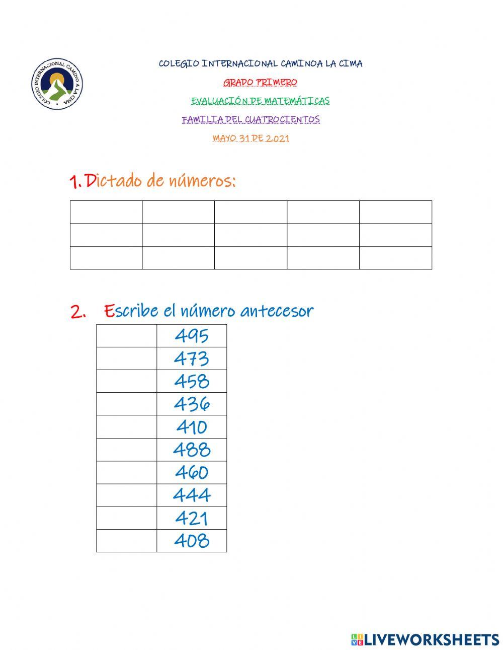 Quiz familia del cuatrocientos worksheet | Live Worksheets