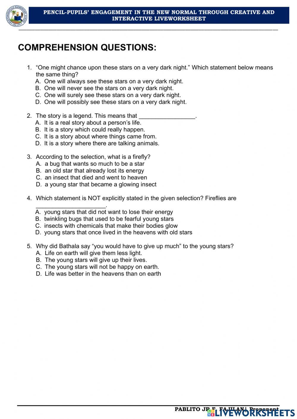 8-READING-GRADE 5 LEVEL online exercise for | Live Worksheets