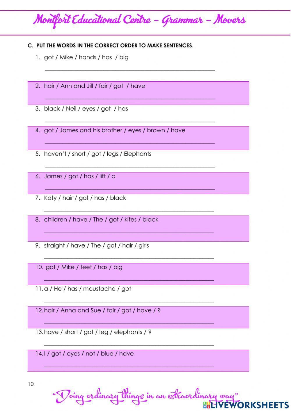 MOVERS GRAMMAR … | Free Interactive Worksheets | 5037739