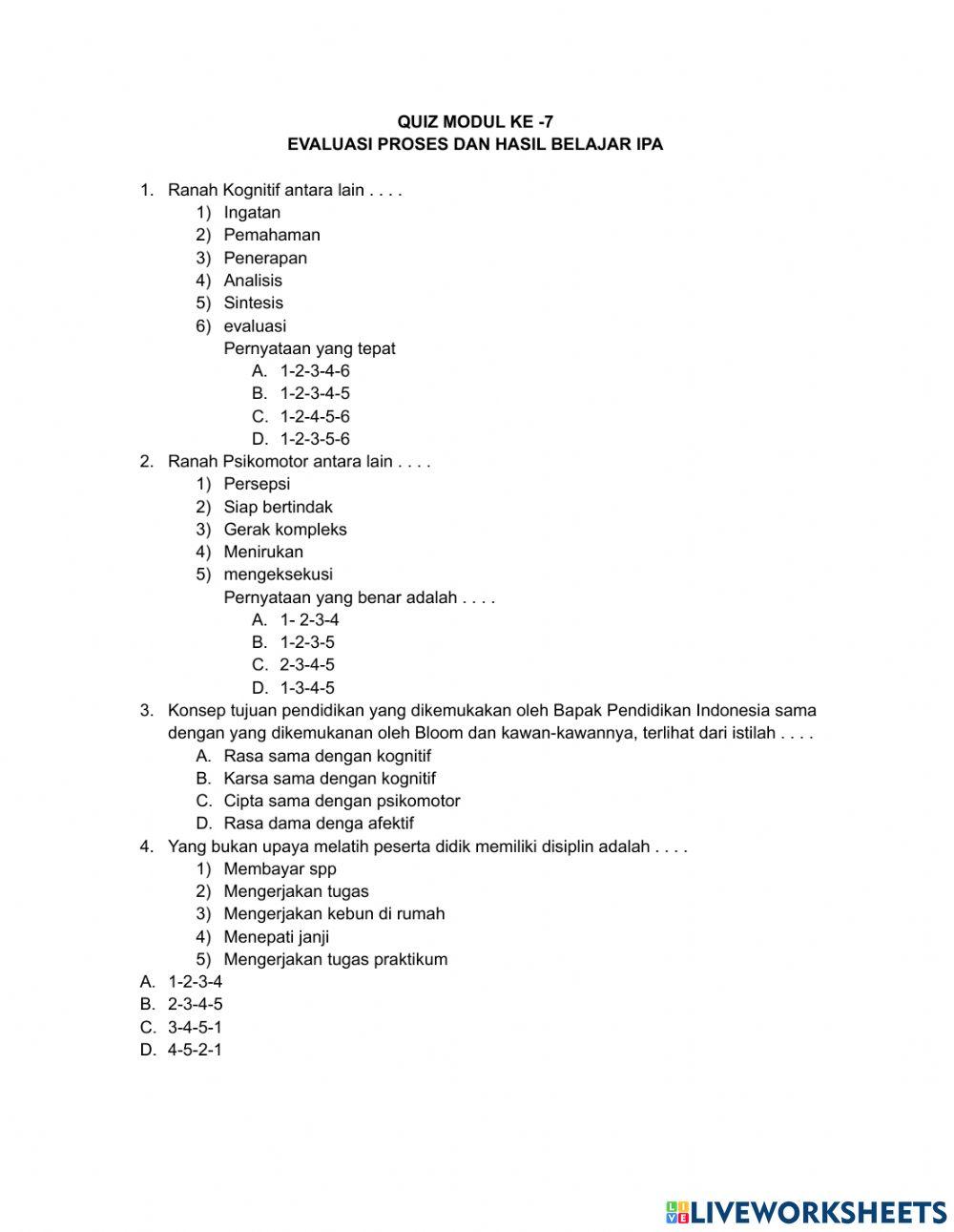 Quiz pembelajaran ipa modul 7 worksheet | Live Worksheets