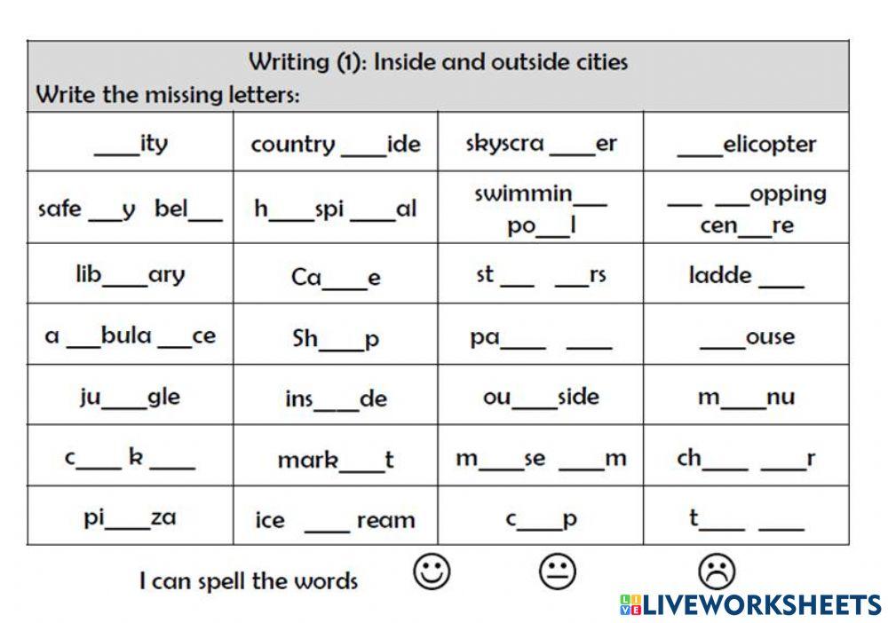 missing letters with answers