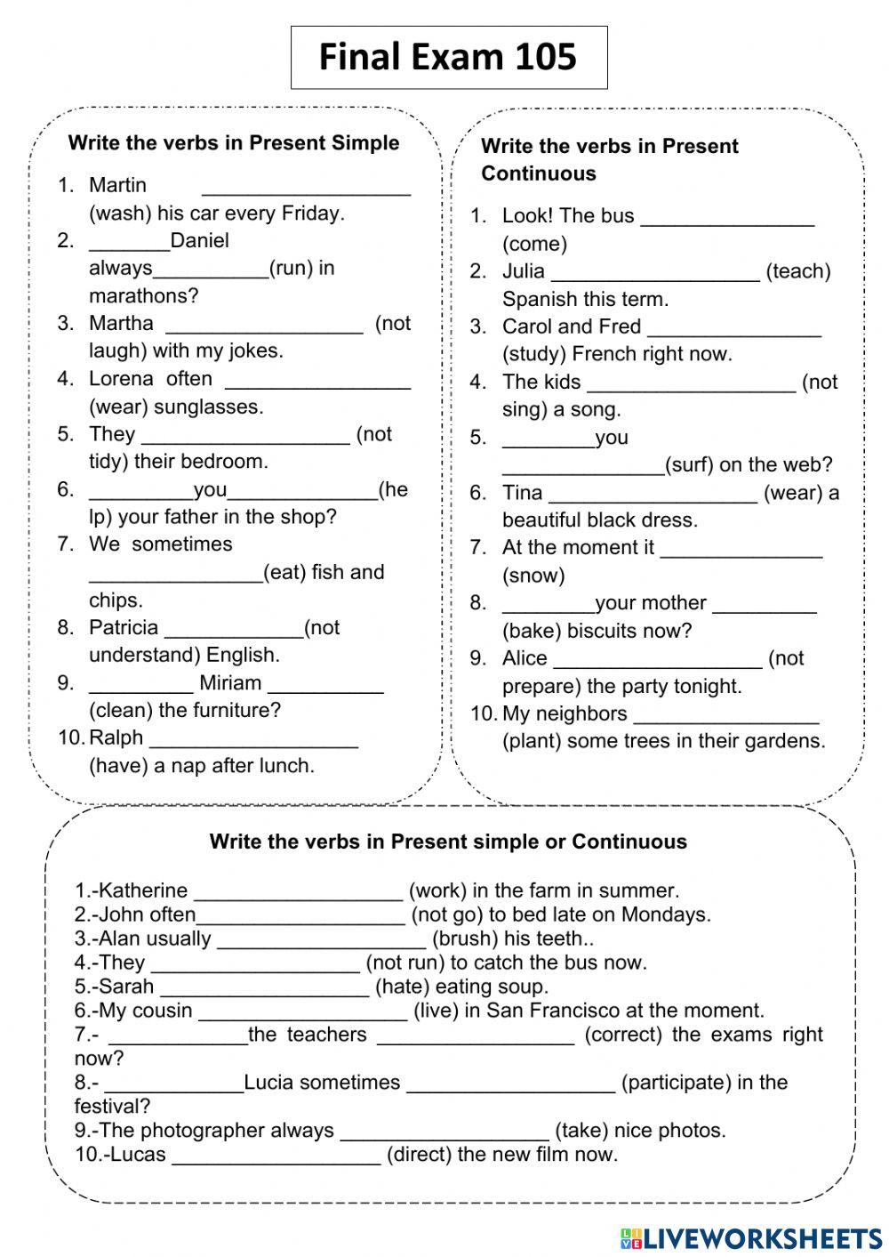 Final Exam activity for Pre Intermediate | Live Worksheets
