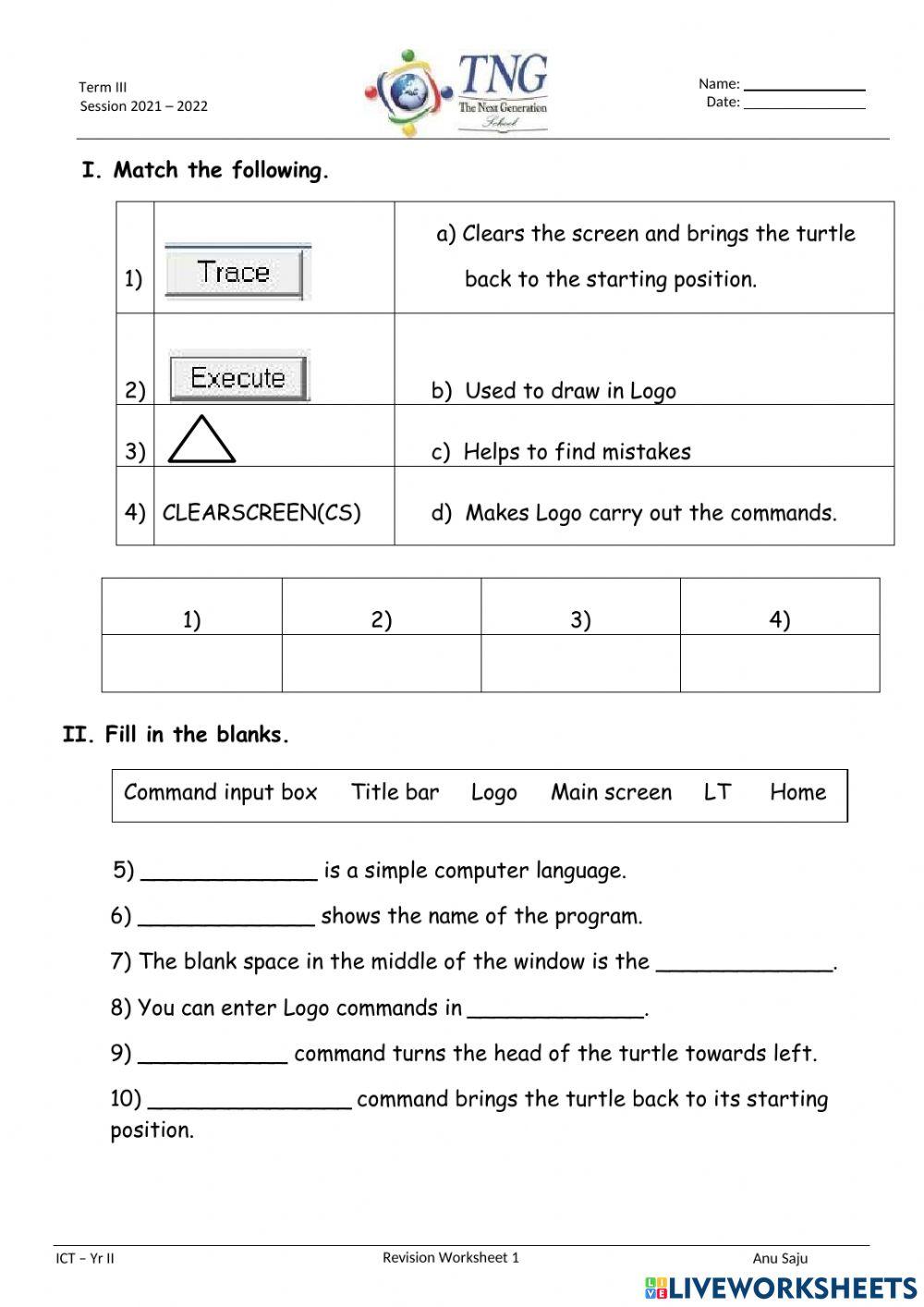 Revision Worksheet Information and communication technology (ICT ...