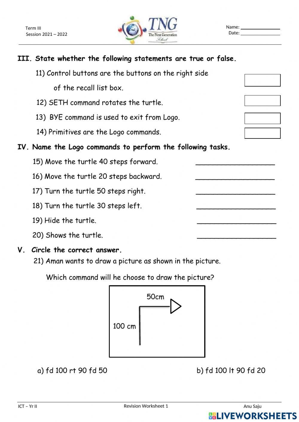 Revision Worksheet Information and communication technology (ICT ...
