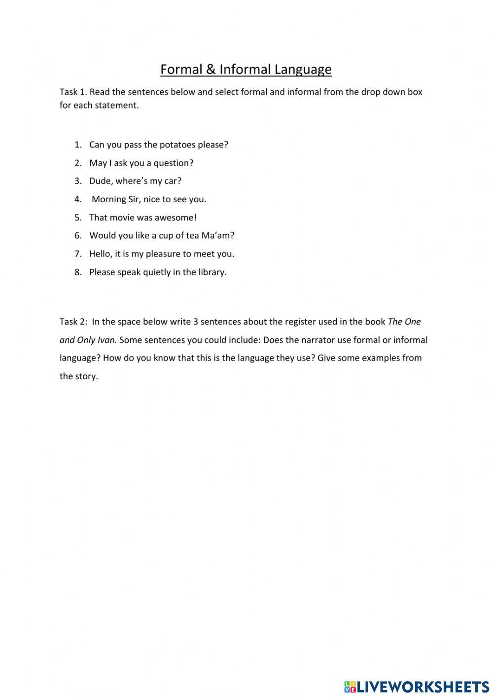 Register worksheet | Live Worksheets