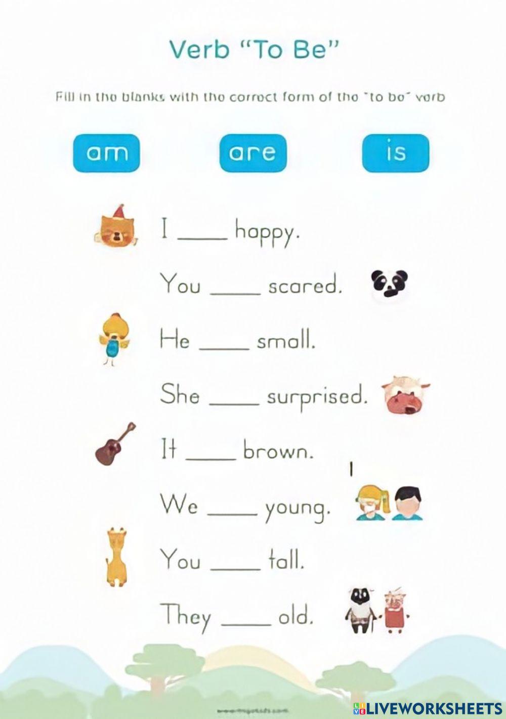 Verb to be online exercise for First grade | Live Worksheets
