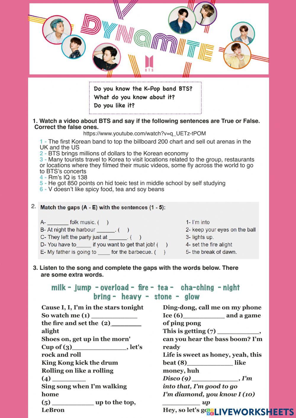 Dynamite by BTS | hennymartin | Live Worksheets