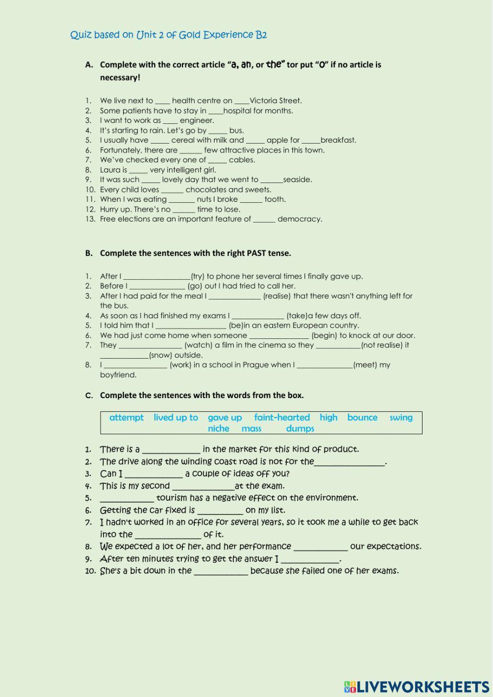 Quiz on unit 2 … | Free Interactive Worksheets | 966388