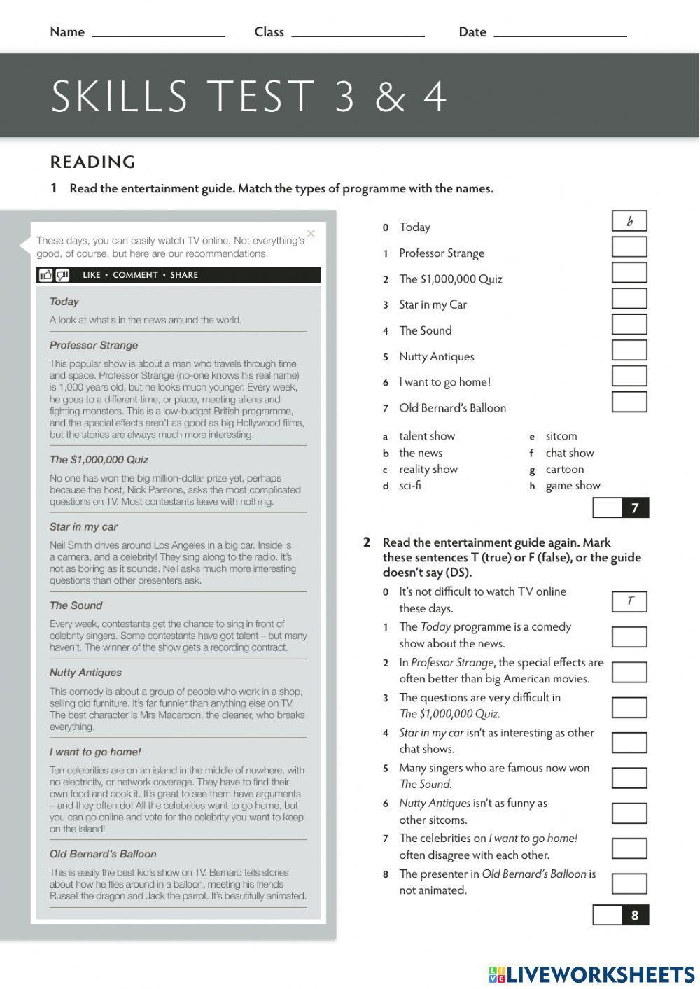 Skills test uni… | Free Interactive Worksheets | 966575
