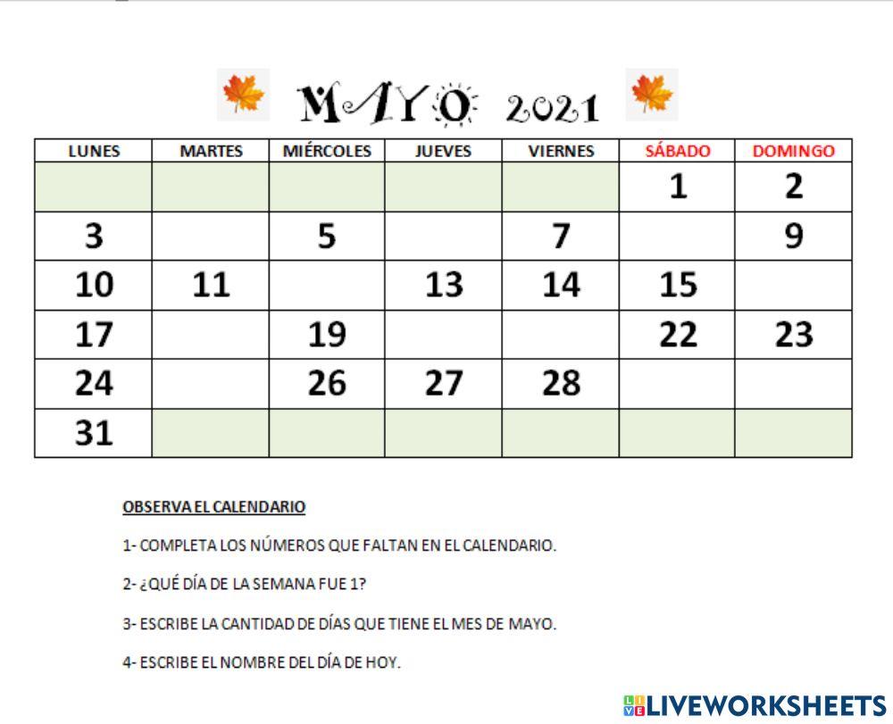 Completa el mes de Mayo worksheet | Live Worksheets